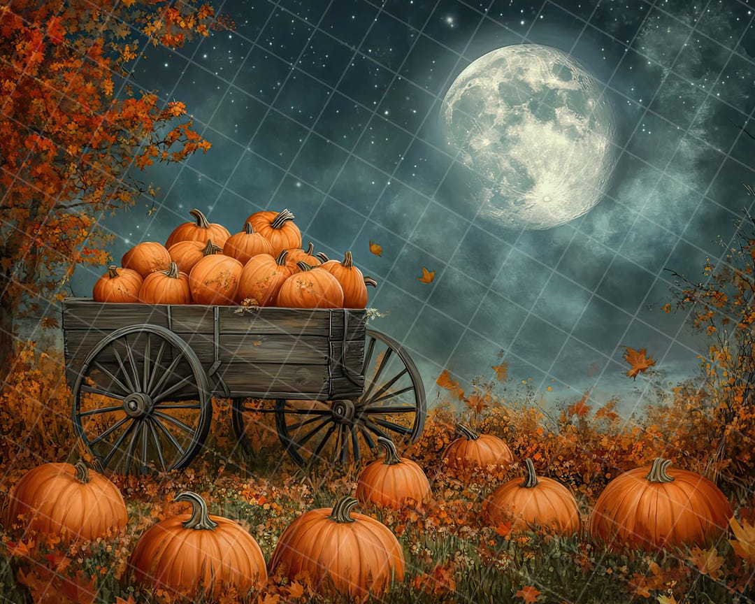Moonlit Pumpkin Patch Digital Background, Autumn Digital Backdrop, Fall Background for ...