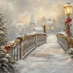Winter Bridge Digital Backgrounds, Holiday Backdrops, Christmas - Etsy