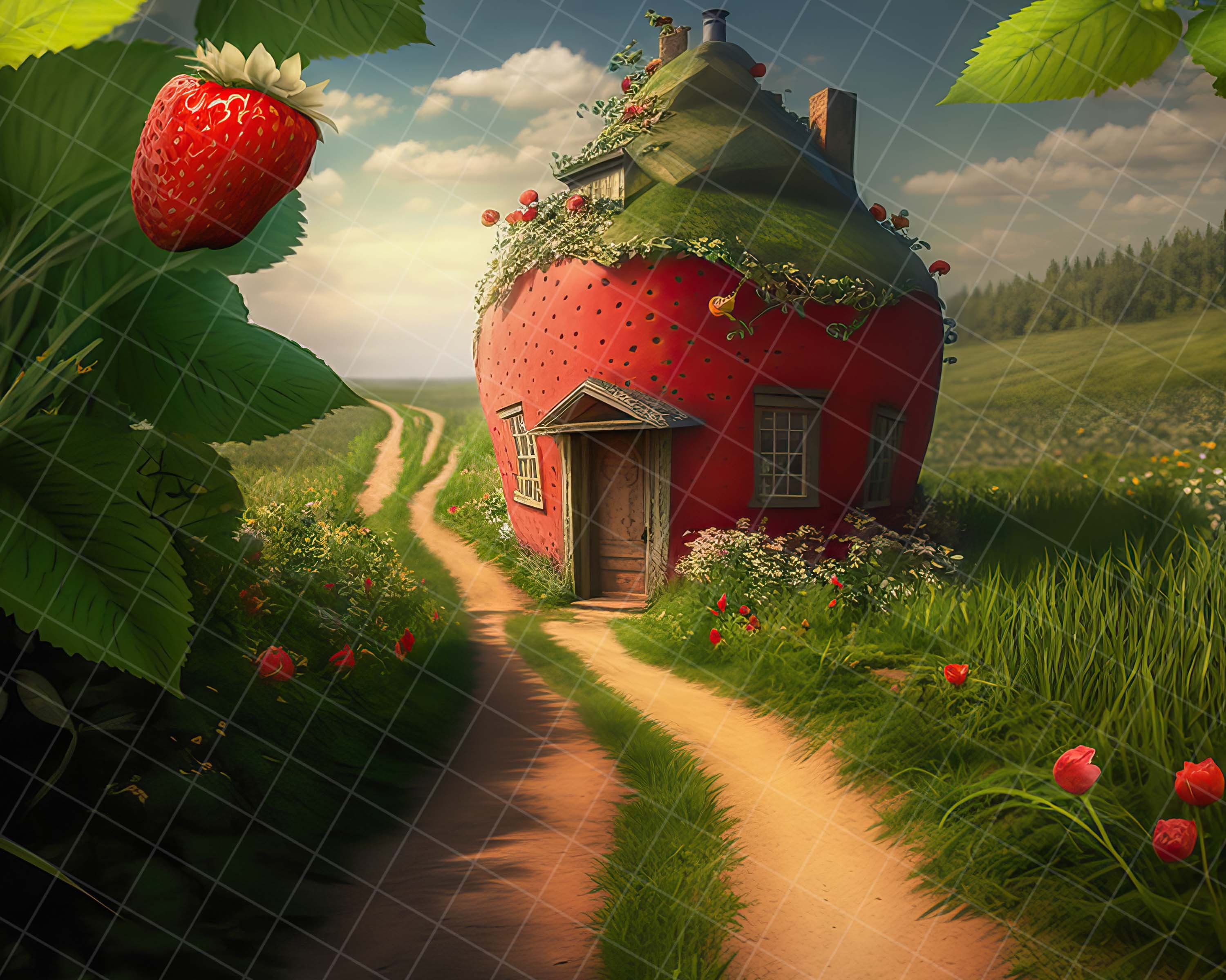 Strawberry Houses Digital Backgrounds - Etsy