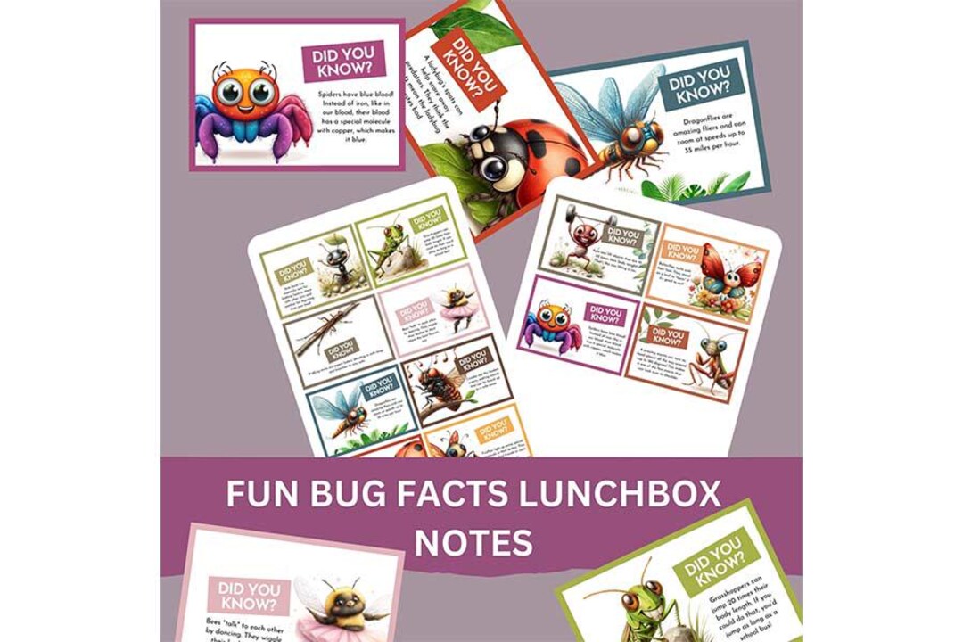 Cute Bug Fact Cards, Cute Facts for Lids, Insect Facts Lunchbox Notes ...