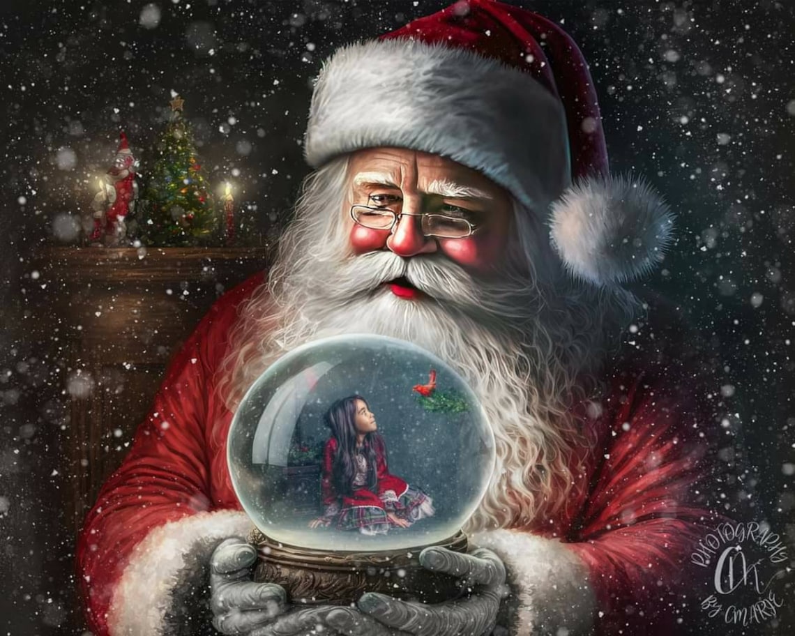 Santa Snow Globe Digital Background Christmas Background for - Etsy