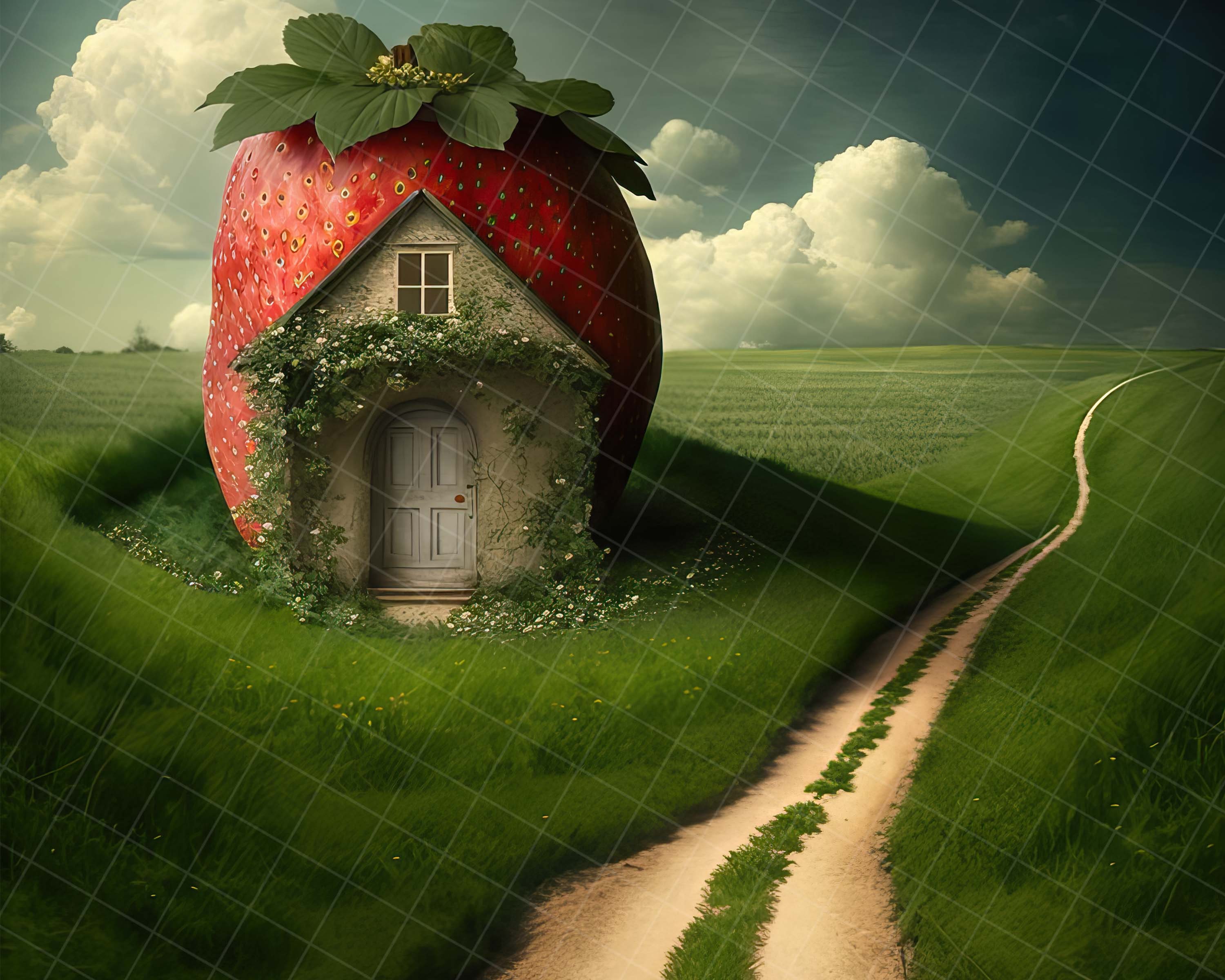 Strawberry Houses Digital Backgrounds - Etsy