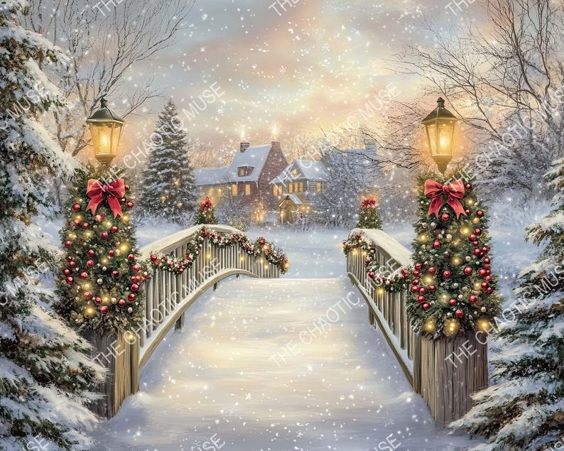 Winter Bridge Digital Backgrounds, Holiday Backdrops, Christmas - Etsy