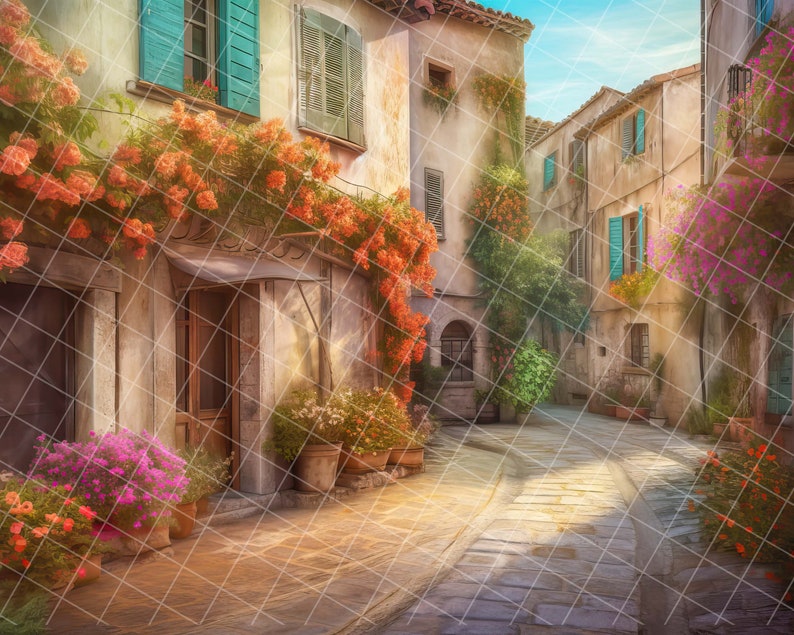 French Alley in Bloom Digital Background - Etsy