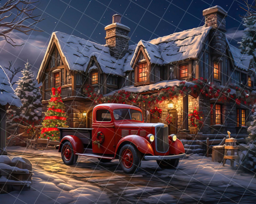 Red Holiday Truck Digital Backgrounds - Etsy
