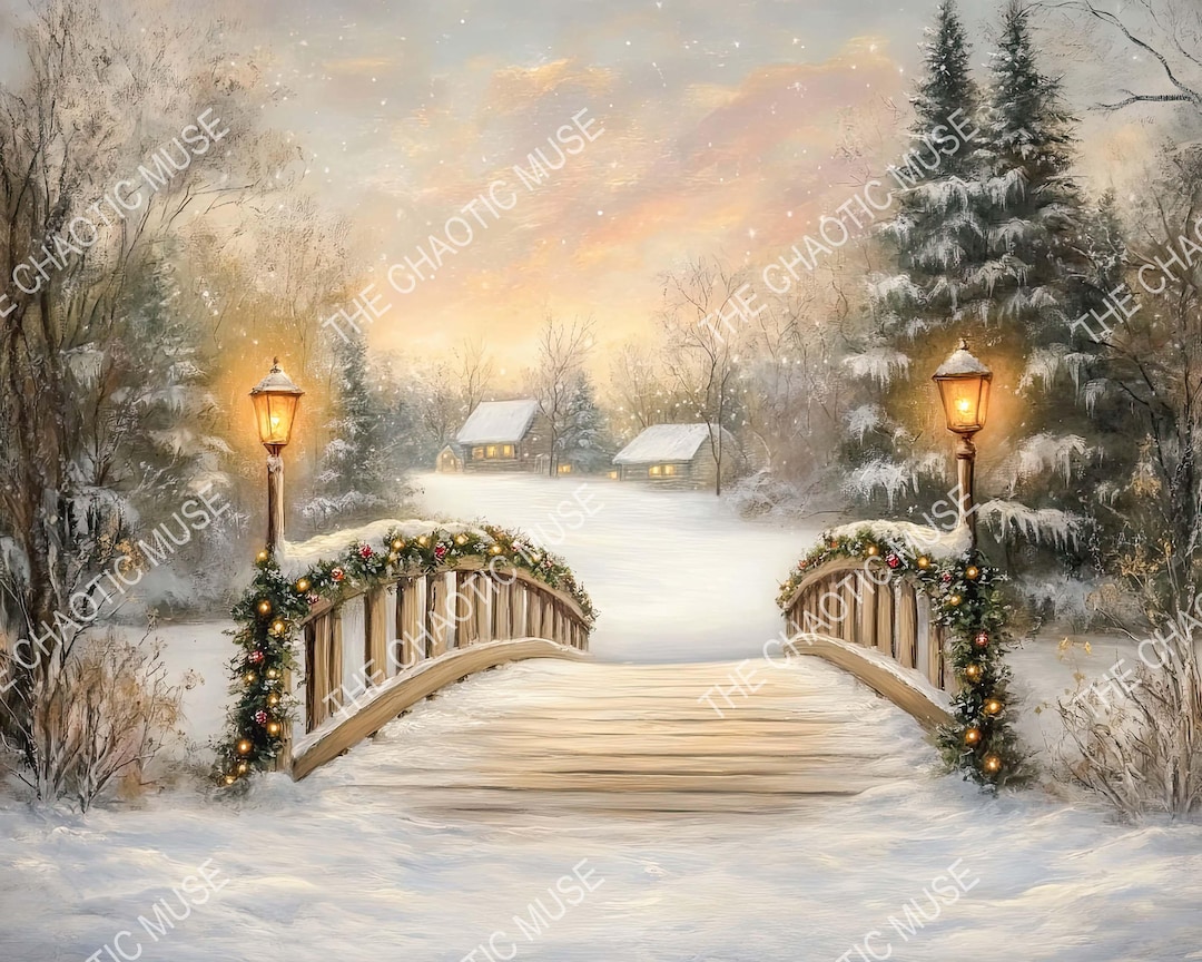 Winter Bridge Digital Backgrounds, Holiday Backdrops, Christmas - Etsy