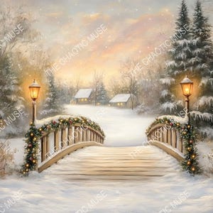 Winter Bridge Digital Backgrounds, Holiday Backdrops, Christmas - Etsy