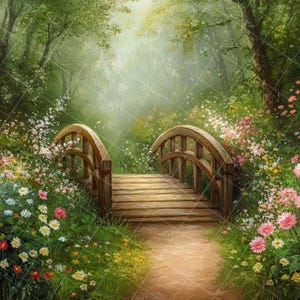 Springtime Bridge, Summer Digital Backdrop for Composite, Floral ...