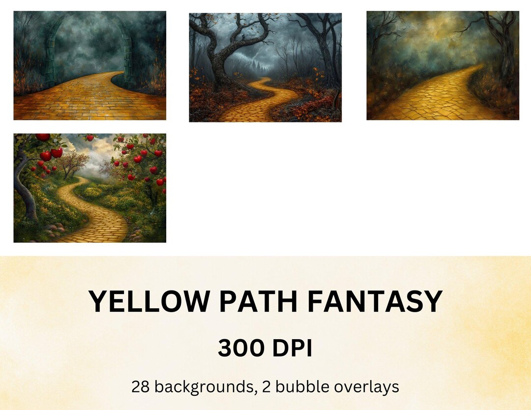 Yellow Path Fantasy Bundle, Yellow Brick Digital Backgrounds, Fantasy ...