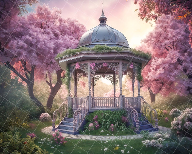 Spring Gazebo Digital Background - Etsy