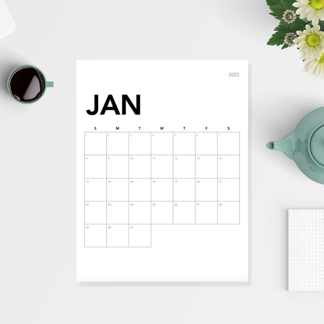 2023 Blank Calendar Numbered With Dates Digital Download Printable ...
