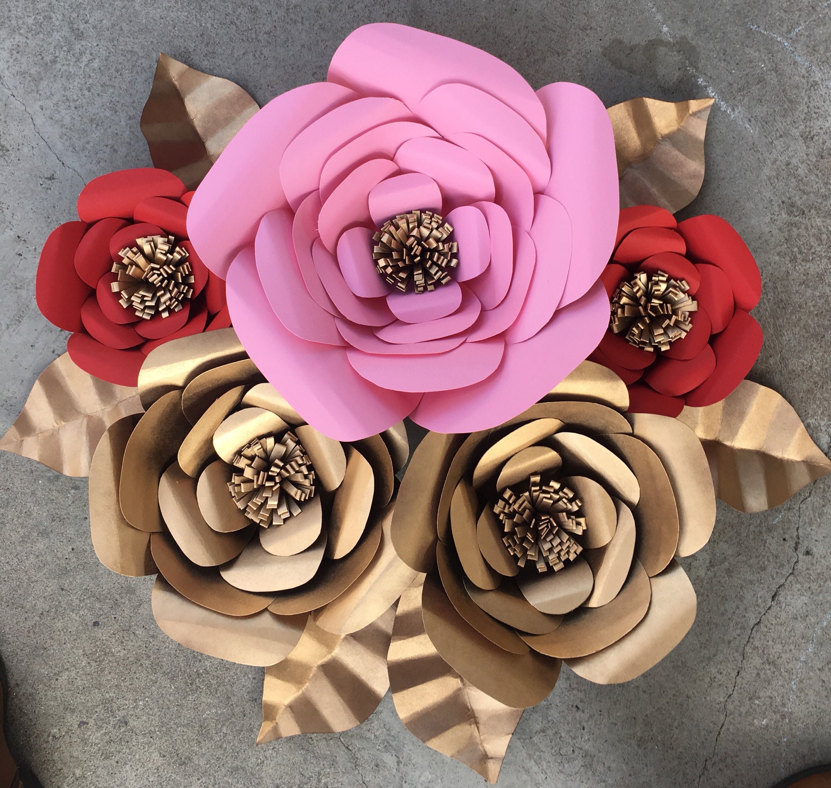 Large Paper Flowers Red and Gold Paper Flowers Wedding Paper | Etsy