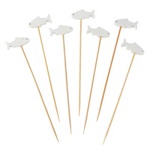 Decorative Fancy White Fish Cocktail Appetizers Bamboo Toothpick Picks ...