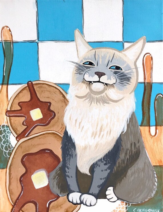 Pancake Cat Original Acrylic Painting | Etsy