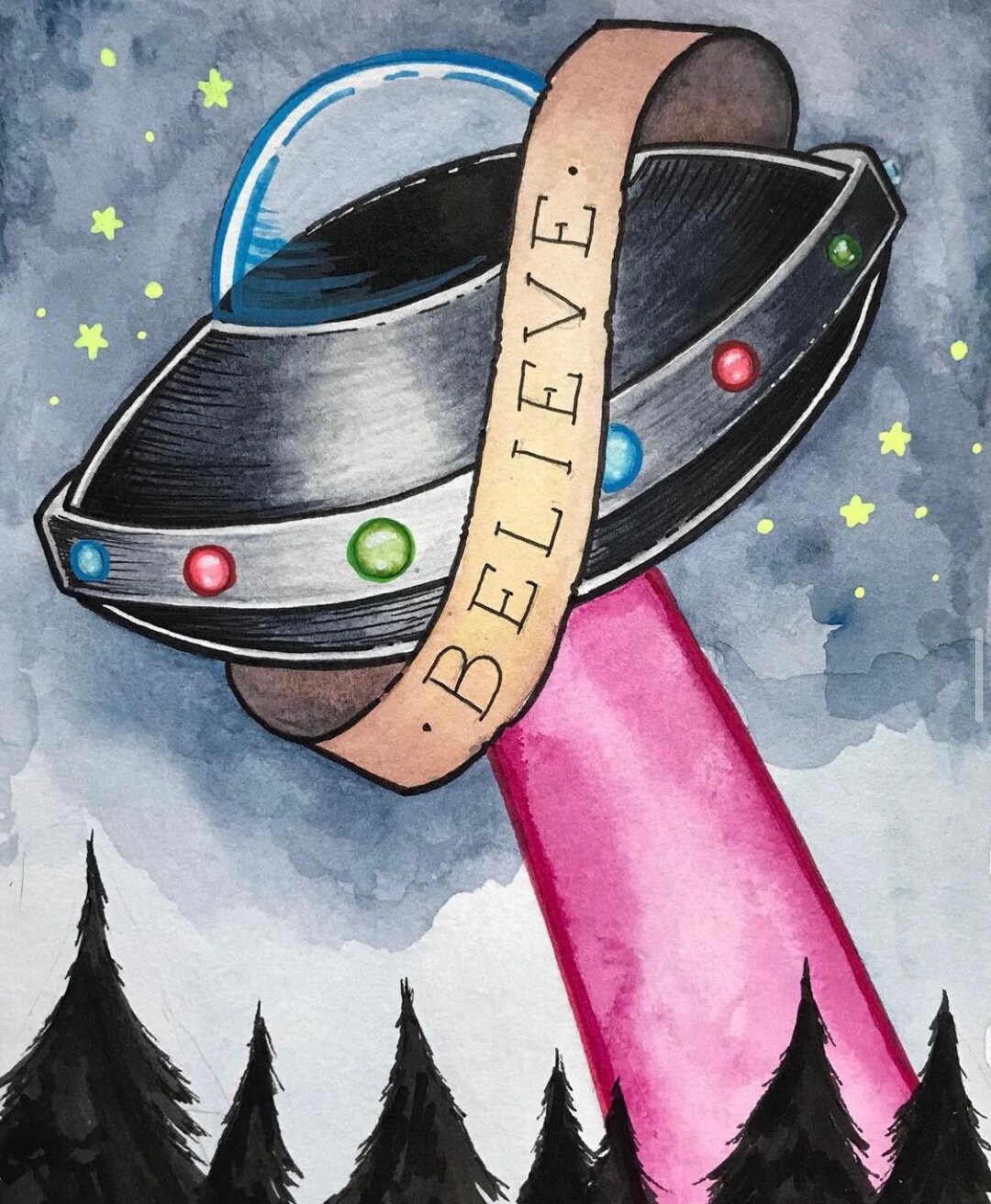 BELIEVE UFO Starry Night Print on 8x10 Photo Paper - Etsy