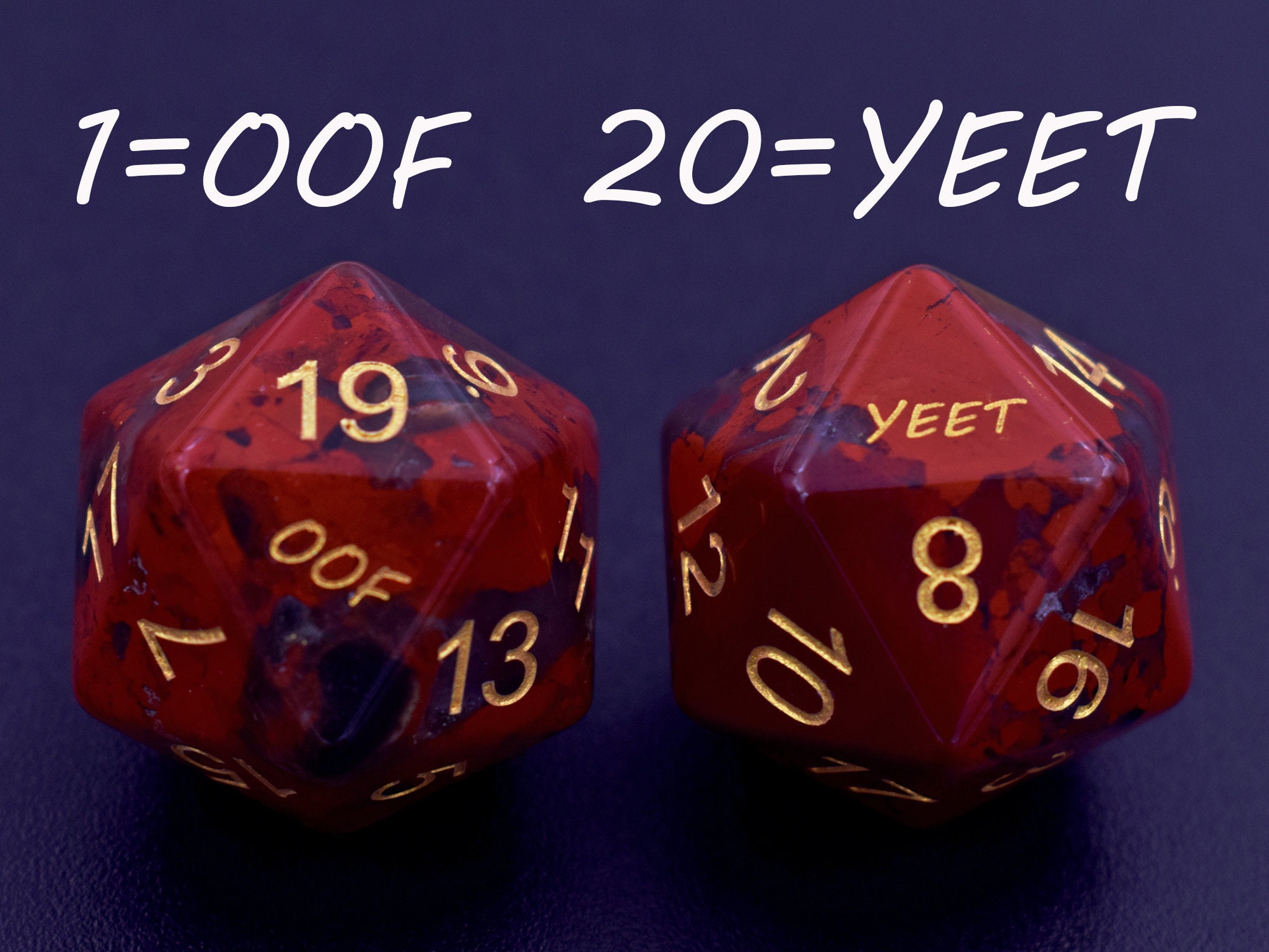 Dungeons & Dragons Dice, Single Yeet D20, Engraved Gemstone D20 Dice ...