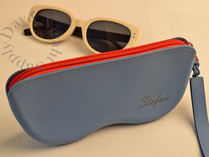 Custom Name Engrave Sunglasses Case, Premium Silicone Glasses Pouch ...