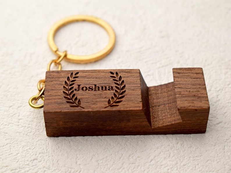 Personalized Wood Keychain, Custom Engraved Wooden Phone Holder ...