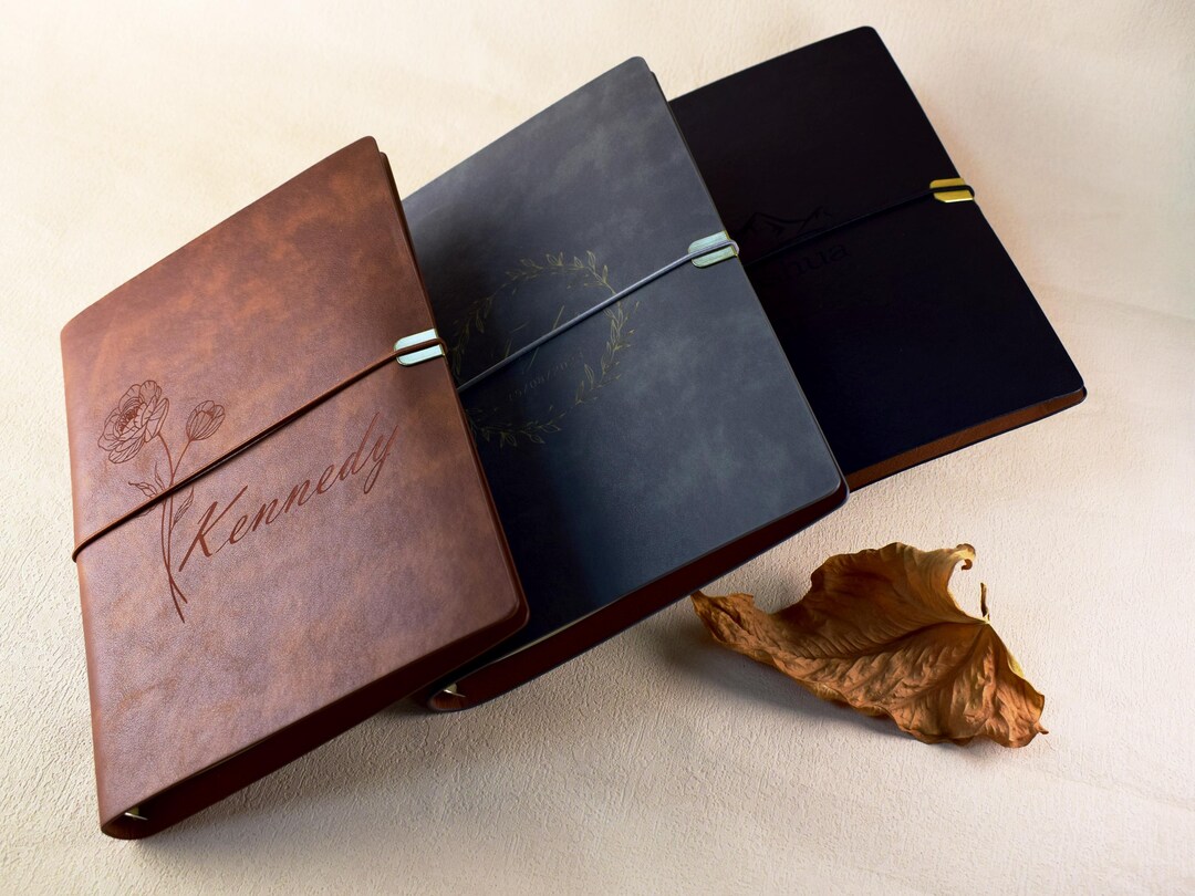 Personalized Birth Flower Notebook, Customized Logo Leather Journal ...