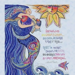 Sea Goddess by Laurel Burch Periwinkle Mermaid Text Cotton - Etsy