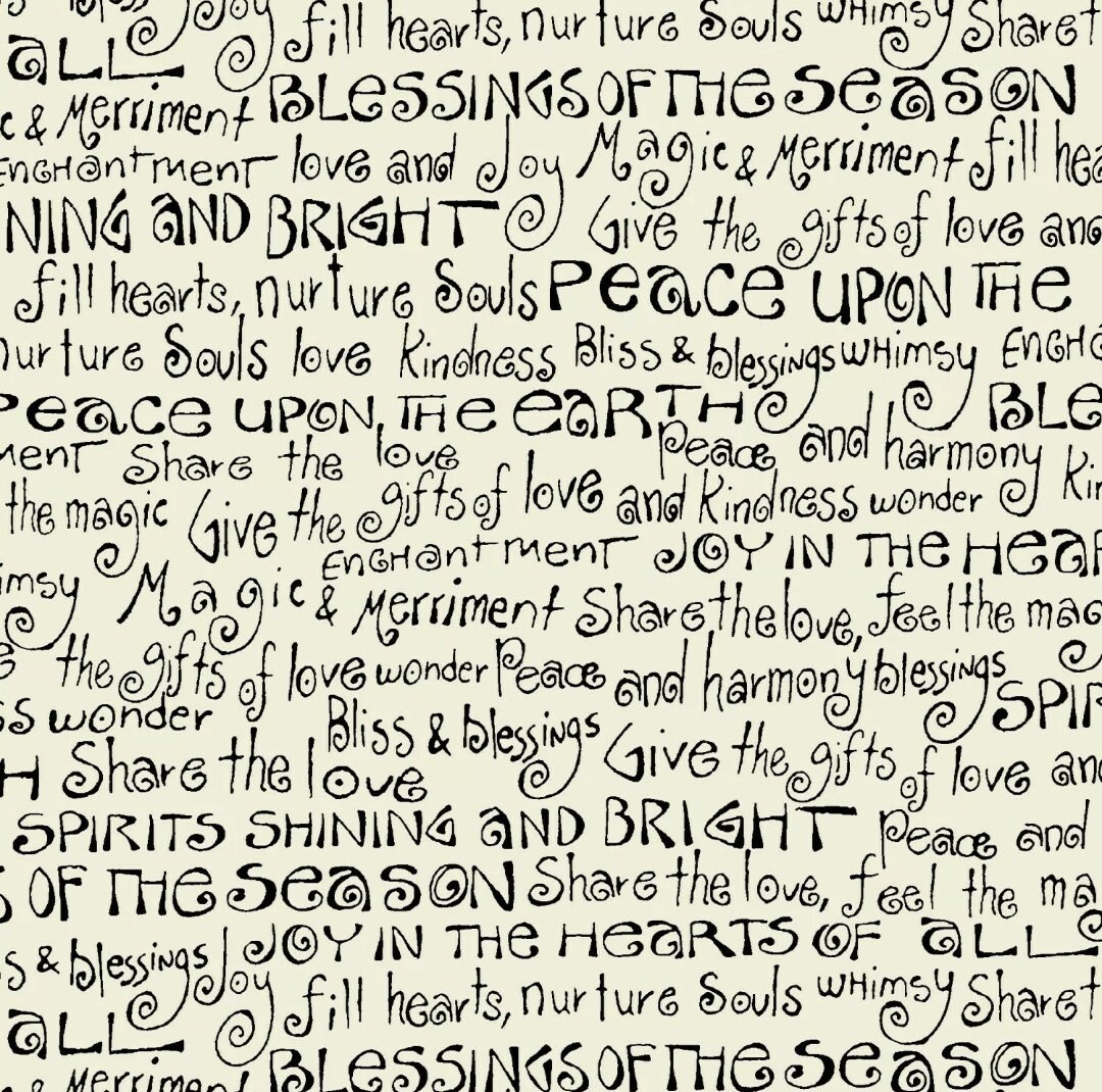 Clothworks Laurel Burch Enchantment Text Words on Cream Christmas OOP ...