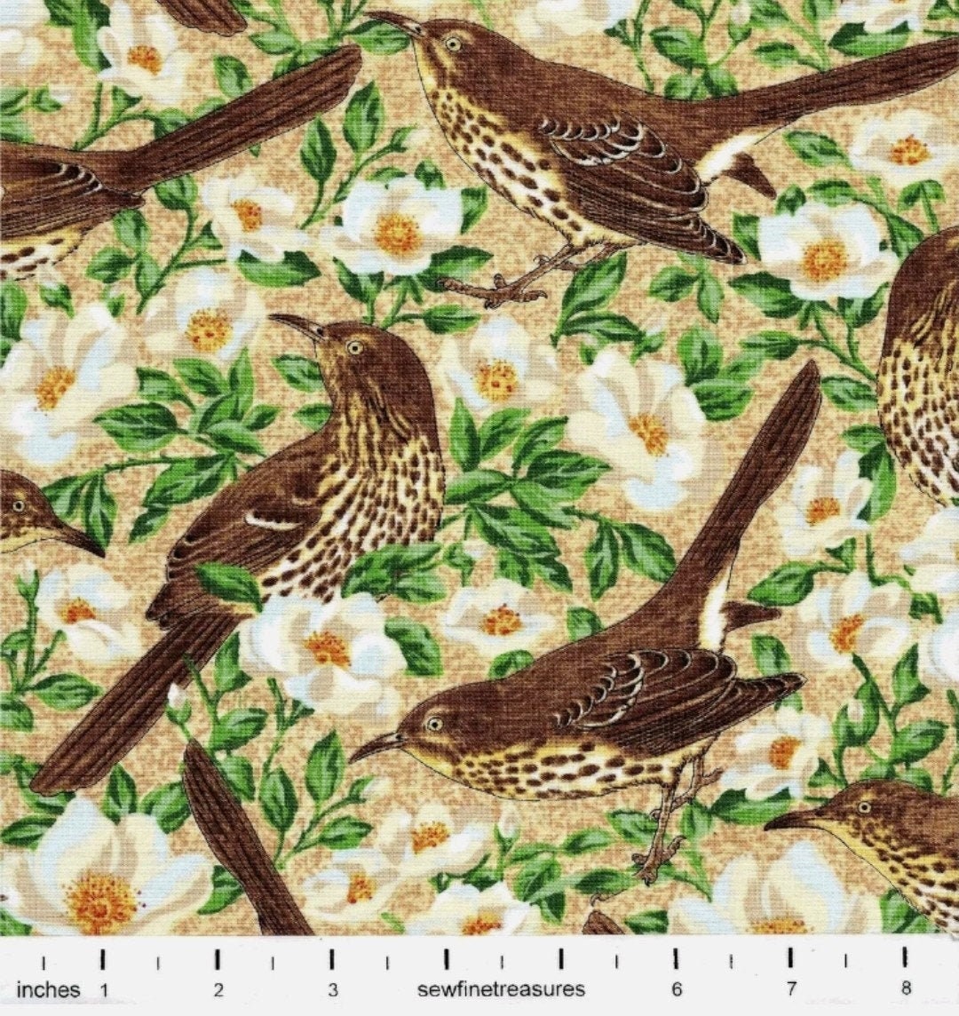 Northcott Georgia State Bird Brown Thrasher and Cherokee Rose Flower by ...