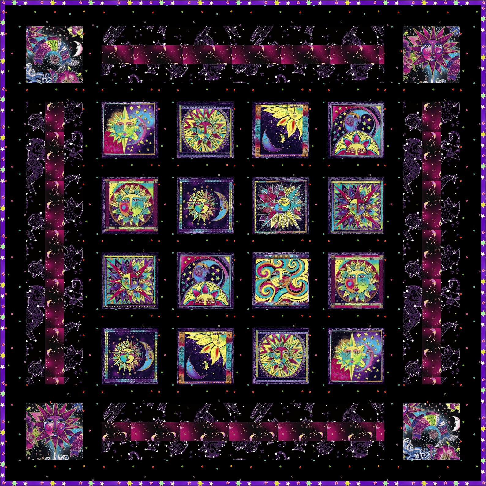 Laurel Burch Celestial Magic Purple Sun and Moon Fabric Quilt - Etsy