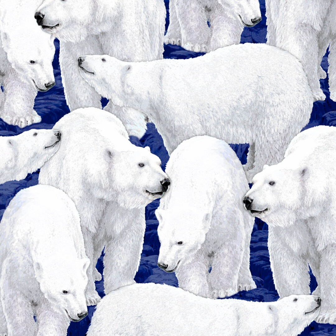 Northern Lights White Polar Bears on Midnight Dark Blue Cotton Quilt ...