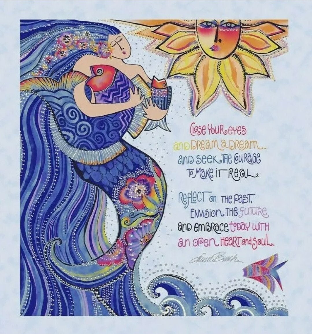 Sea Goddess by Laurel Burch Periwinkle Mermaid Text Cotton - Etsy