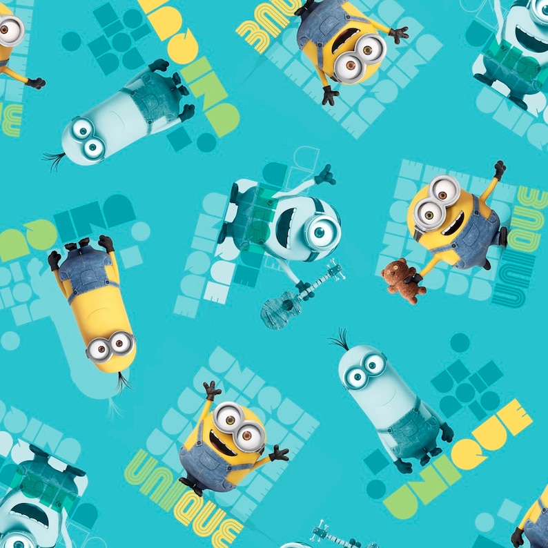 Quilting Treasures MINIONS Despicable Me Le Buddies Unique Toss Aqua ...