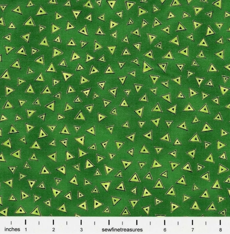 Clothworks Laurel Burch Basics Green Triangles on Green Cotton Fabric ...