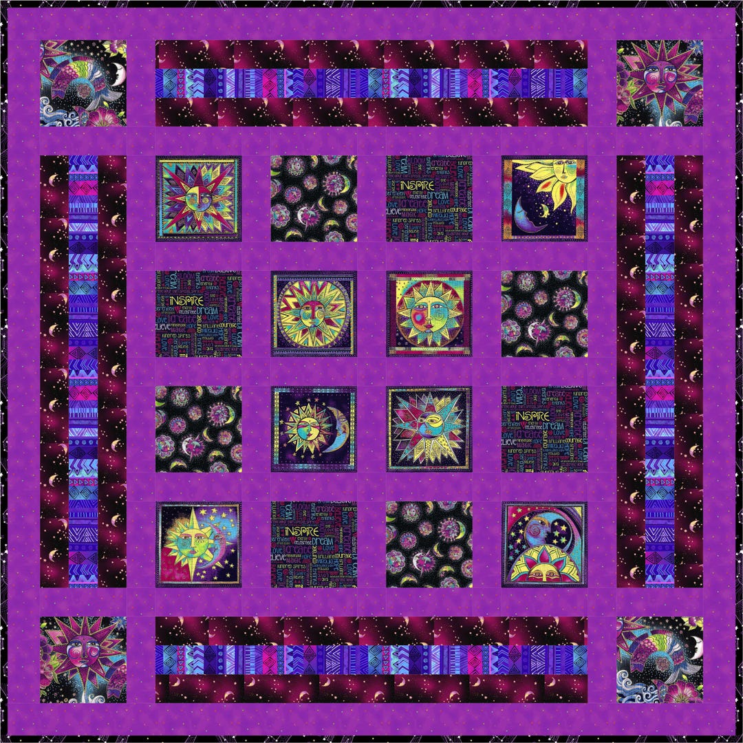 Quilt Kit Celestial Magic Laurel Burch Purple Sun Moon Tiles W/eggplant Sashing (includes Fabric ...