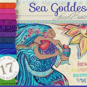 Sea Goddess by Laurel Burch Periwinkle Mermaid Text Cotton - Etsy