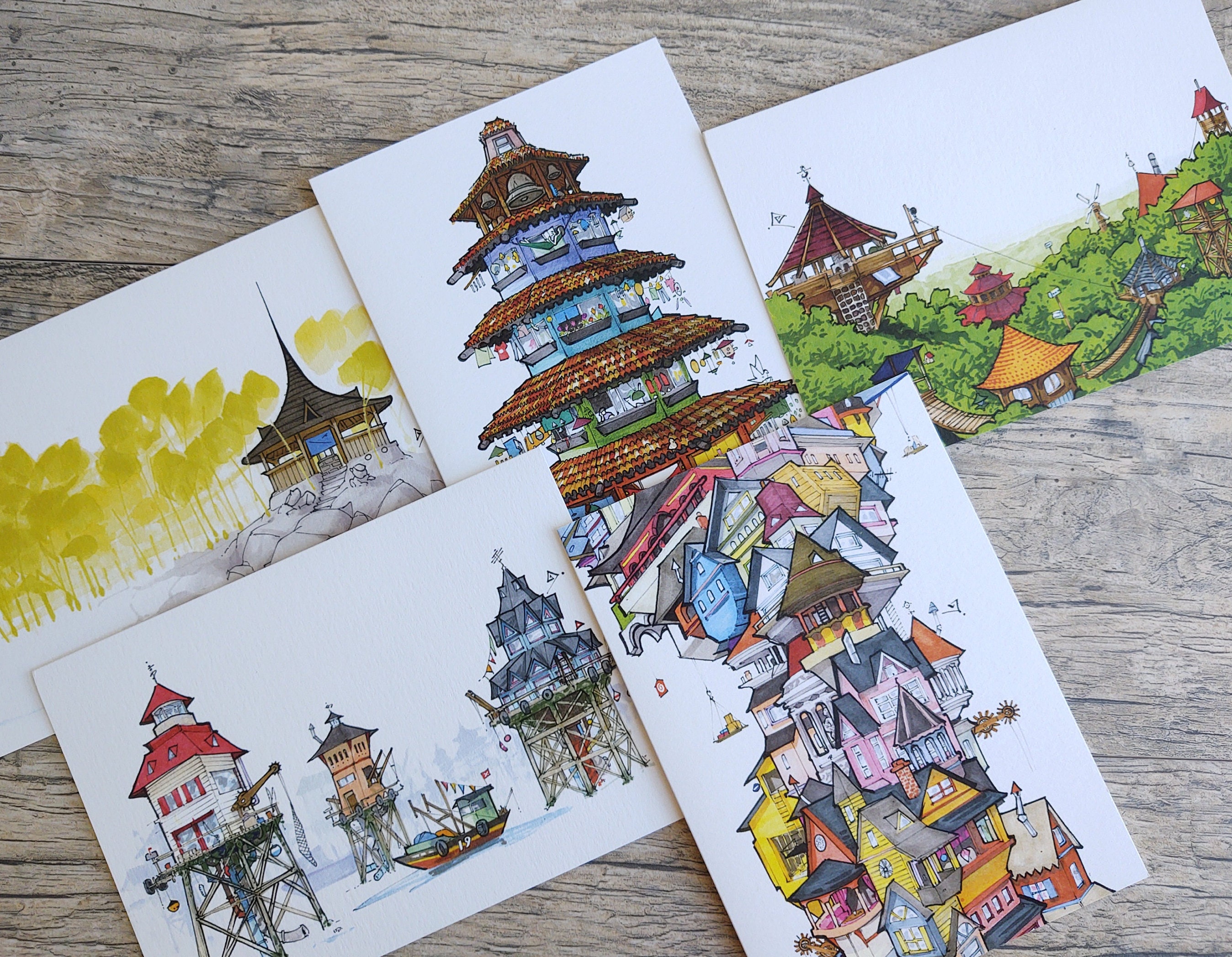 Tiny House Card/ Tiny Town Tiny House Card/ Greeting Card/ Handmade ...