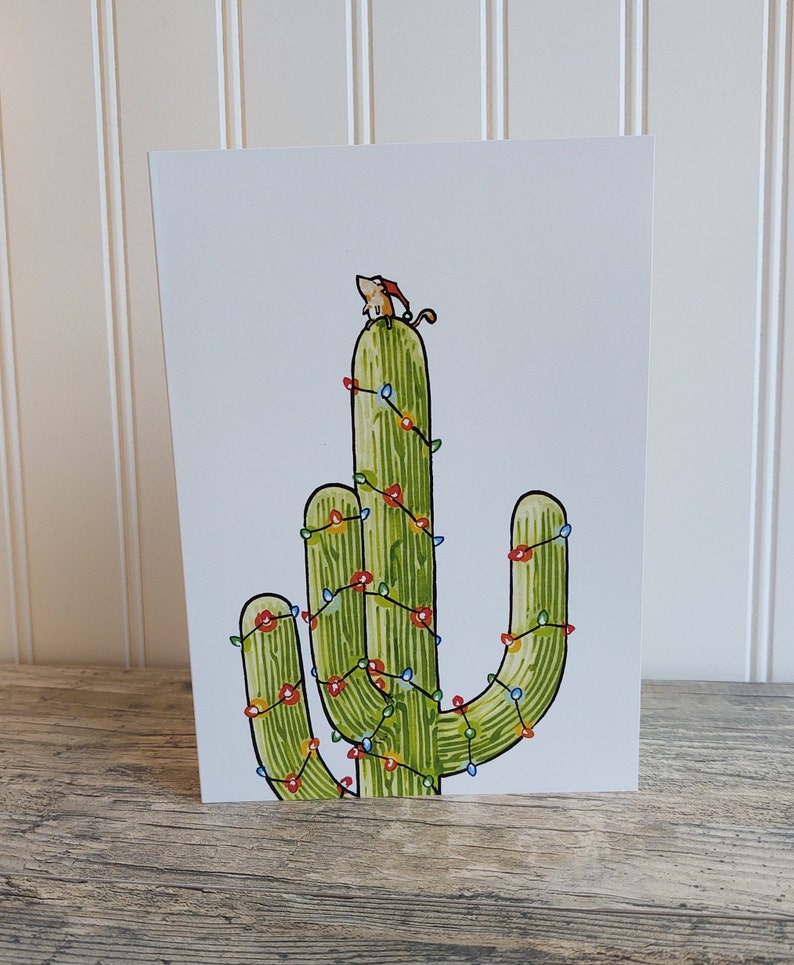 Cactus Holiday Card SAGUARO CACTUS Christmas Card Original Art Desert ...