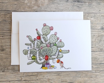 Cactus Holiday Card SAGUARO CACTUS Christmas Card Original Art Desert ...