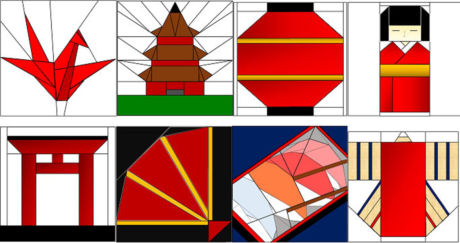 Asian Japanese Paper Pieced Quilt Block Set of 8 PDF Patterns - Etsy