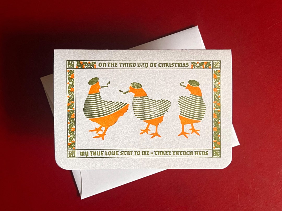 Three French Hens Letterpress-printed Holiday Card - Etsy