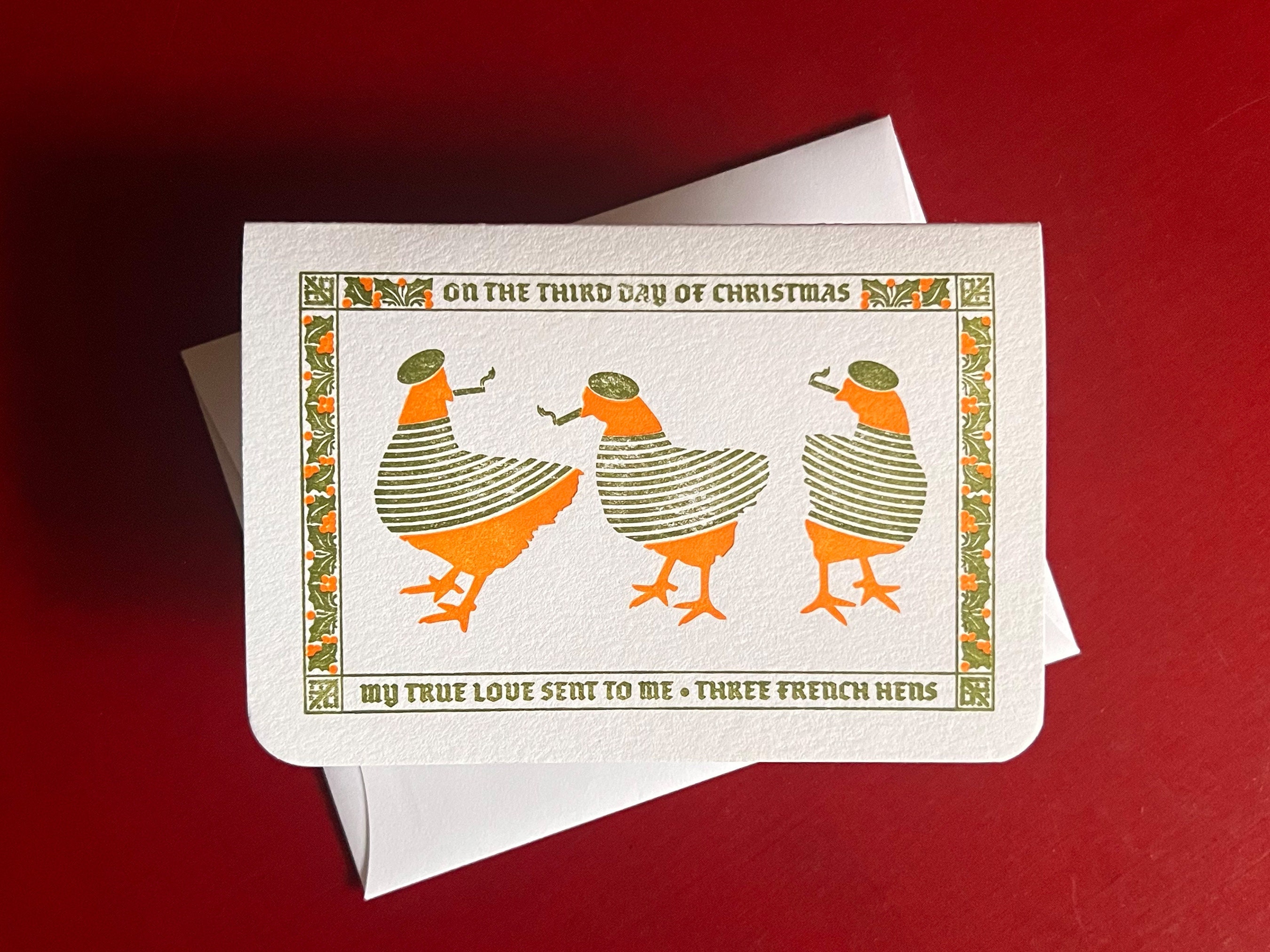 Three French Hens Letterpress-printed Holiday Card - Etsy