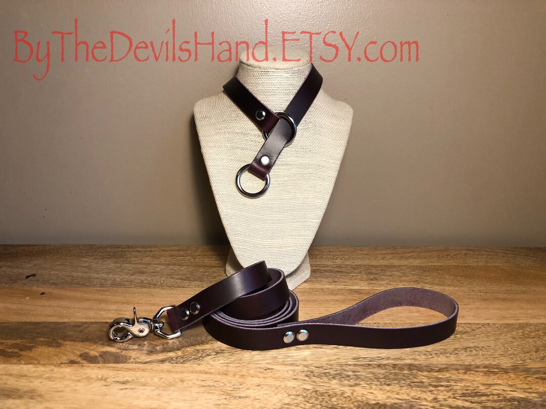 Leather Choke Collar With Matching Leash in Cavalier Plum - Etsy