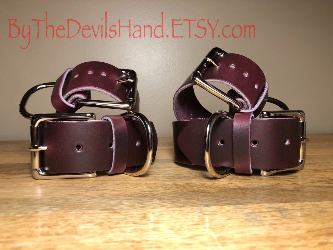 Wrist and Ankle Restraint Set - Handmade Cavalier Plum Purple Leather ...