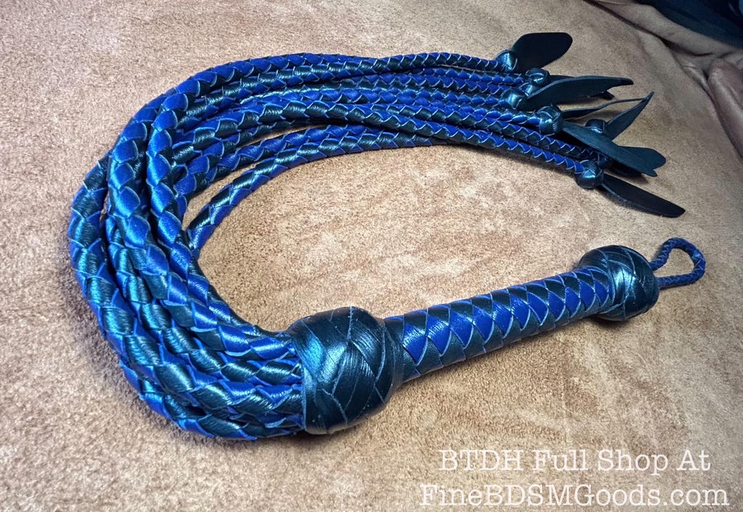 Dagger Tip Flogger Two Color Midnight Blue Black Satin Cat O Nine Tails ...