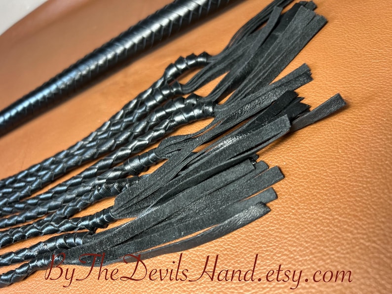 Cat of Nine Tails Long Handle Black Satin Lush Rich Color Leather 39 ...