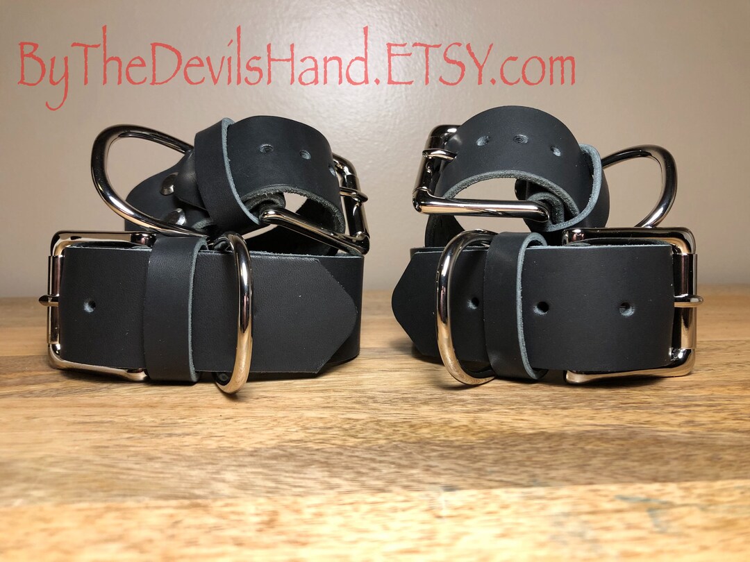 Wrist and Ankle Restraint Set - Handmade Horween Black Essex Super Soft ...