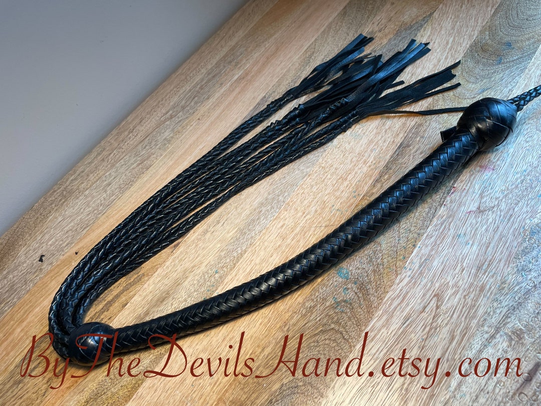 Cat O Nine Tails Cat of Nine Tails Long Handle Black Smooth Braided ...