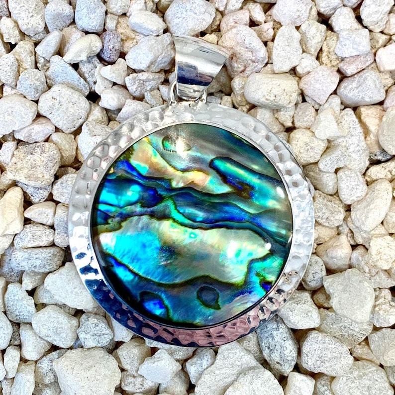 Sterling Silver Paua Shell Round Pendant - Etsy