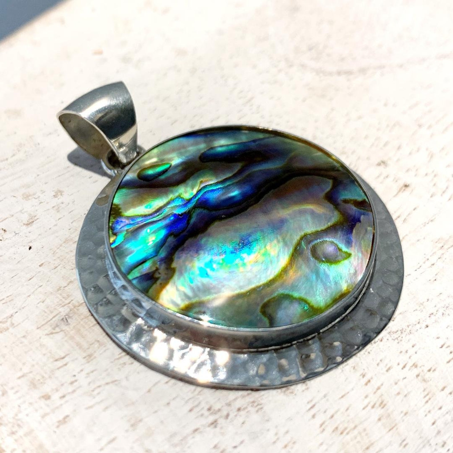 Sterling Silver Paua Shell Round Pendant - Etsy
