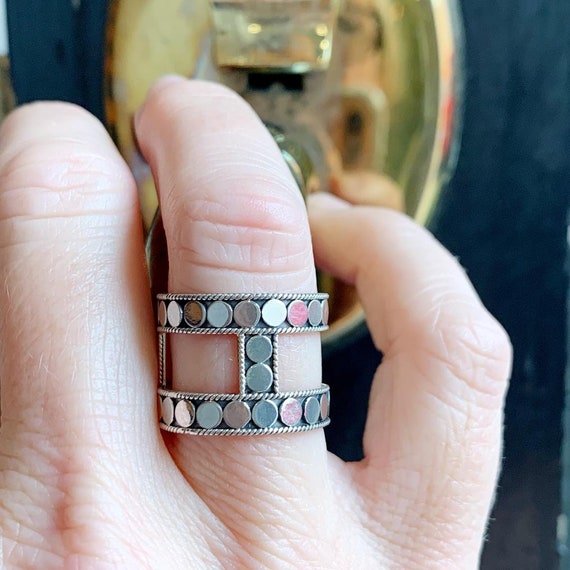 Sterling silver dot double band ring | Etsy