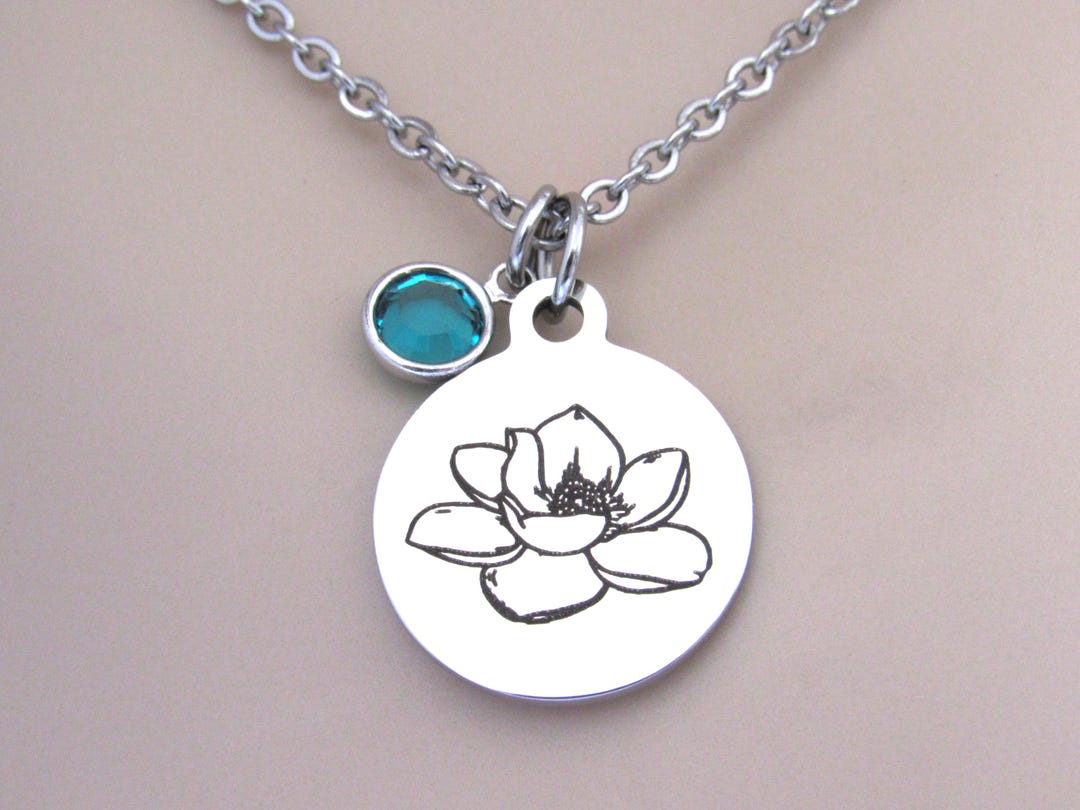 Magnolia Flower Necklace With Birthstone, Magnolia Jewelry - Etsy