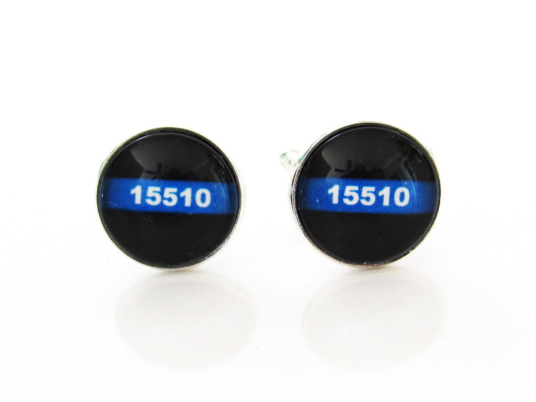 Thin Blue Line Cufflinks With Custom Badge Number, Police Cufflinks ...